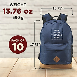 DISCOUNT PROMOS Custom Multipurpose Laptop Backpacks Set of 10, Personalized Bulk Pack - Lots of Features for Everyday Use, Perfect for Students,Employess, Businessman - Blue