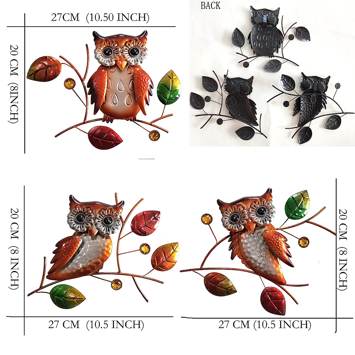ORG Owl Trio Metal Wall Art Decoration For Harvest Thanksgiving Halloween, Owl Wall Plaque Sculpture Hanging for Garden,Patio,Living Room,Dining Room Bathroom , 3 Pack, ORANGE, 26*1.5*20 CM