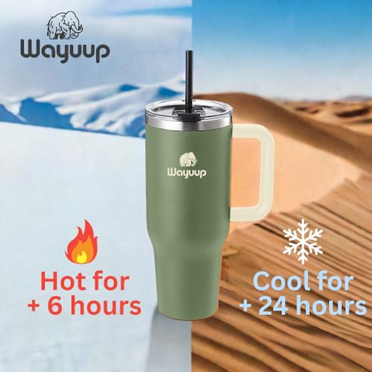 Wayuup 40 oz Tumbler with Handle and Straw Lid, Stainless Steel Vacuum Insulated Double Wall Water Bottle Leak-proof, Non Slip more than 24 Hrs or Hot for 6 Hrs (Crocodile), WPM40