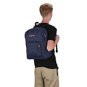 JanSport Cross Town Backpack, Navy, 17" x 12.5" x 6" - Simple Bag with 1 Main Compartment, Front Utility Pocket - Premium Accessories