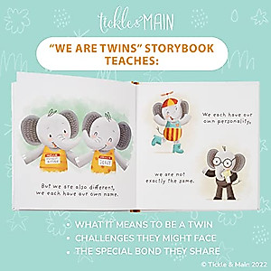 Tickle & Main We are Twins, Baby and Toddler Twin Gift Set, Keepsake Book and Set of 2 Plush Elephant Rattles for Boys and Girls