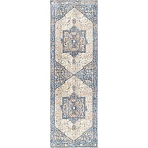 nuLOOM Harriet Vintage Medallion Fringe Runner Rug, 2' 6" x 6', Light Blue