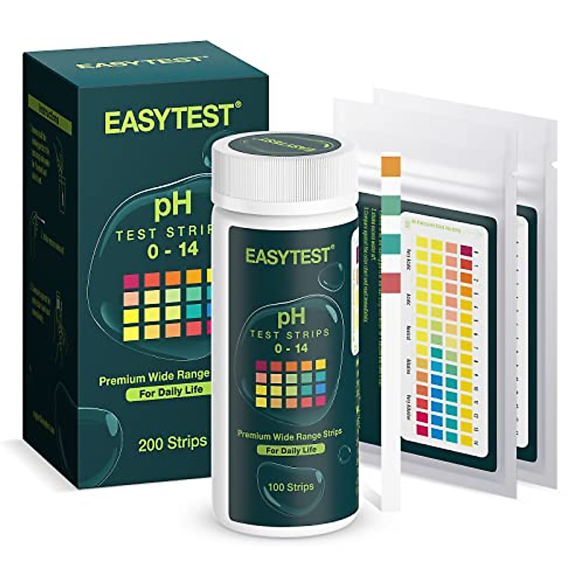 pH Test Strips - 200ct + 4 Colorimetric Blocks - Easy to Use and Wide Range pH Strips - for Testing Water, Soil, Soap, Chemistry Experiment, Pet Food, Diet pH Monitoring and so on…