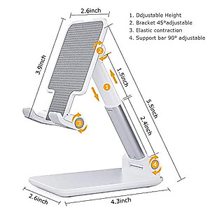LOBKIN Phone Stand for Desk, Foldable Portable Adjustable Tablet Cell Phone Holder Charging Dock Cellphone Holder Office, Sturdy Mobile Stand Hand Metal Desktop iPhone Stand (White)