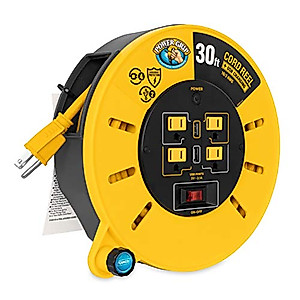 Camco Power Grip 30-Foot Extension Cord Reel with USB Charging Ports | Provides an Extended Length to Power Your Equipment and Devices | Features Multiple Built-in Power Outlets (55290)