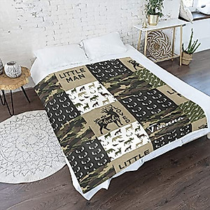 Personalized Little Antler Man Woodland Camouflage Blanket with Name Text Custom Super Soft Fleece Throw Blankets for Couch Sofa Bed 50 X 60 inches