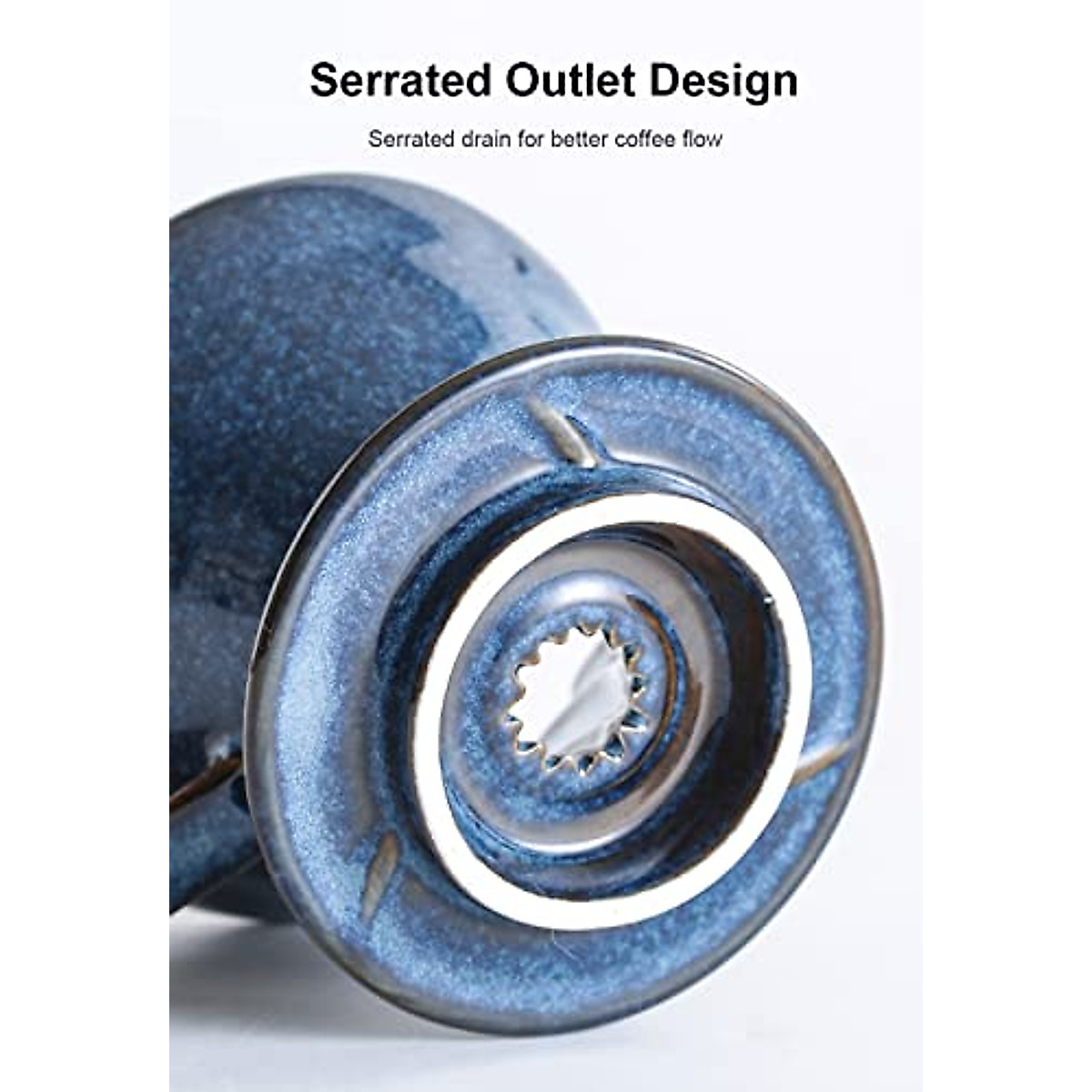 Ceramic Coffee Dripper Filter 60 Angle Tapered 02-4Cup Pour Over Coffee Ceramic Hand Brew Coffee Cup Retro Filter Set Reusable Portable Coffee Maker (2/4 People Large - Sky Blue)