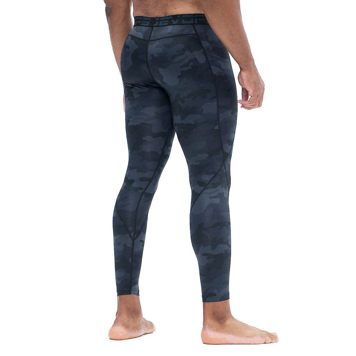 DEVOPS Men's Compression Pants Athletic Leggings (Large, Black/Camo Black/Camo Grey)