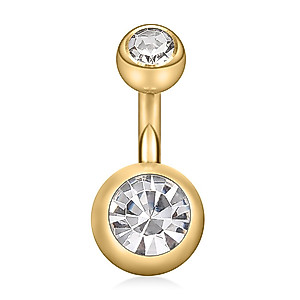 Ruifan 4PCS 14G 6mm 1/4 Inch 316L Surgical Steel Short Belly Earring Navel Button Rings Set - Gold