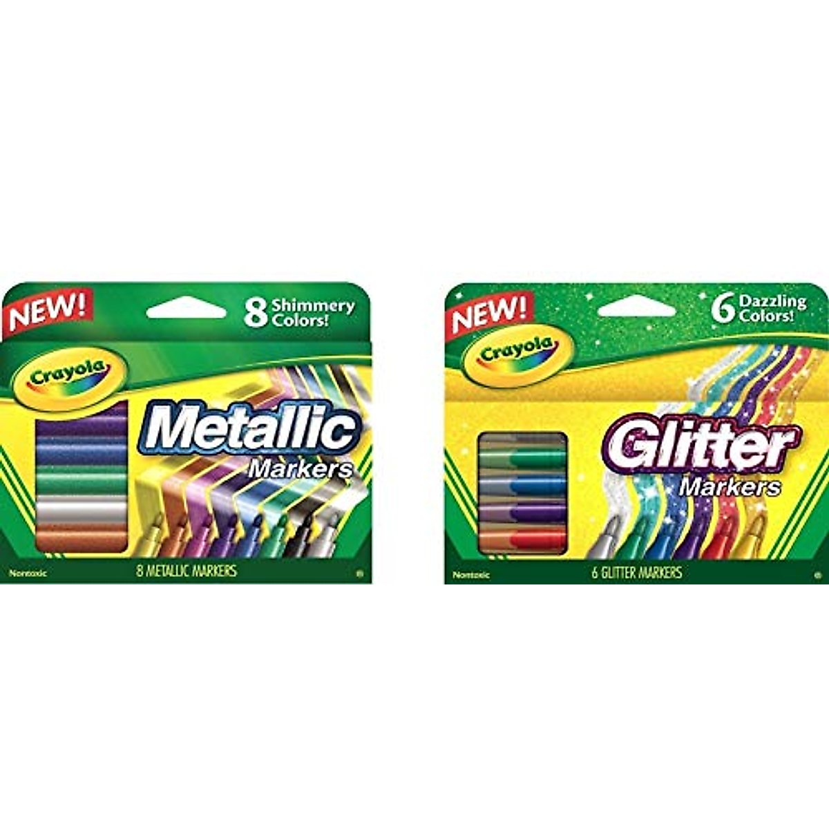 Crayola Metallic Markers 8 Count, Glitter Markers 6 Count, Combo Pack Bundle