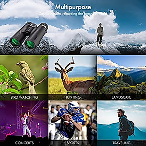 12x42 HD Binoculars for Adults with Upgraded Phone Adapter & Foldable Tripod, High Power Binoculars with Super Bright and Large View,Waterproof Lightweight Binoculars for Bird Watching Hunting Travel