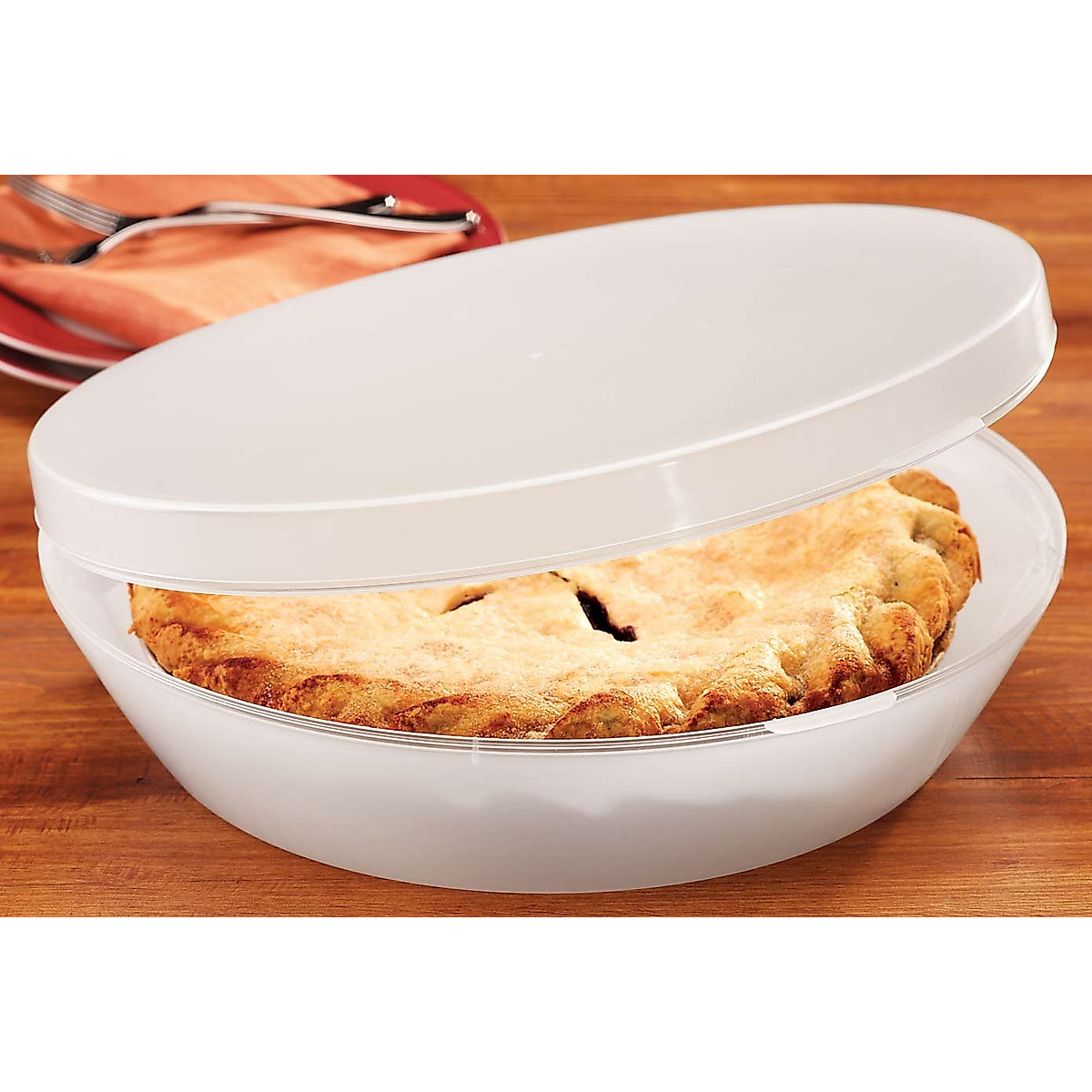 Miles Kimball Stay Fresh Pie Keeper with Hinged Lid, Universal Storage Container, Plastic