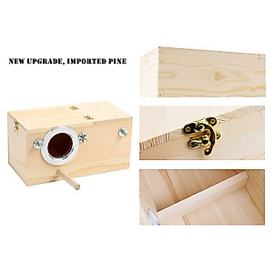 Pine Wood Parakeet Nest Box Bird House Budgie Breeding Mating Box for Lovebirds Cockatiel Parrotlets (L)