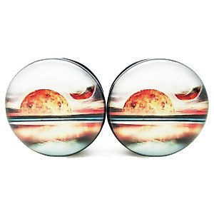 Pierced Republic Pair* Orange Planet Horizon Plugs - Acrylic Screw-On - 10 Sizes (1" (25mm))