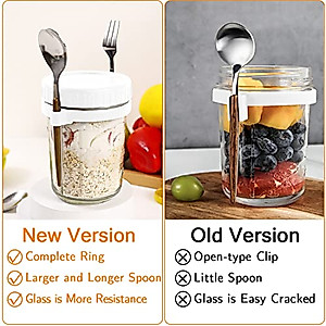 ZCXQM Overnight Oats Containers with Spoon and Fork, 2 Pack 10 oz Mason Jars with Lids for Overnight Oats, Breakfast On the Go Cups Reusable for Milk, Cereal, Fruit(White)