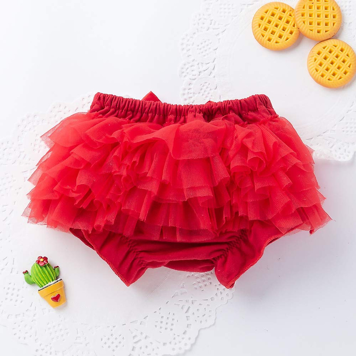 Lucky-BB Baby Girls'Tutu Bloomers Newborn Toddler Cotton Tulle Ruffle Diaper Covers with Bow Red, L-6-12 months