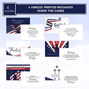 Decorably Special Season Cards with Envelopes & Stickers - 24 Pack Thank You for Your Service Cards, Veteran Thank You Cards, Printed Message Inside 6x4in Patriotic Cards with Envelopes