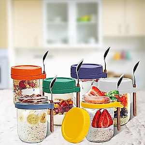 6 Pack Overnight Oats Jars with Lids and Spoons, 16 oz Glass Bottles Containers Large Capacity Yogurt Containers Airtight Jars for Milk, Cereal Storage Jars with Lids for Oatmeal Container to go