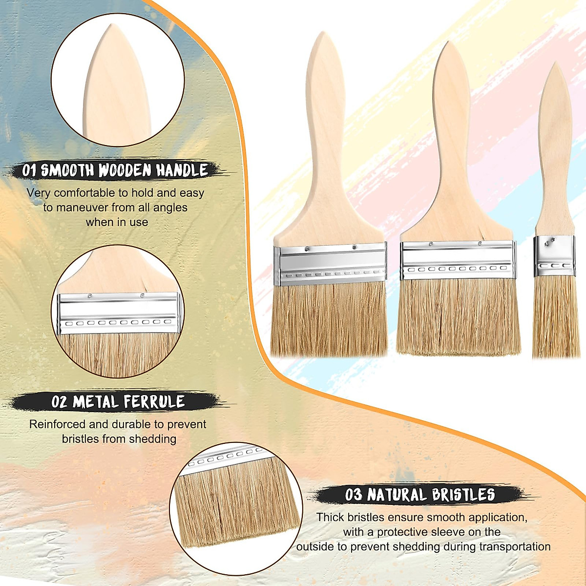 Skylety 120 Pcs Chip Paint Brushes Bulk 1/2/3 Inch Various Size Paint Brushes Household Bristle Paintbrushes Disposable Stain Brushes for Painting, Glue, Varnish, Oil, Stain, Art Crafts Furniture Deck