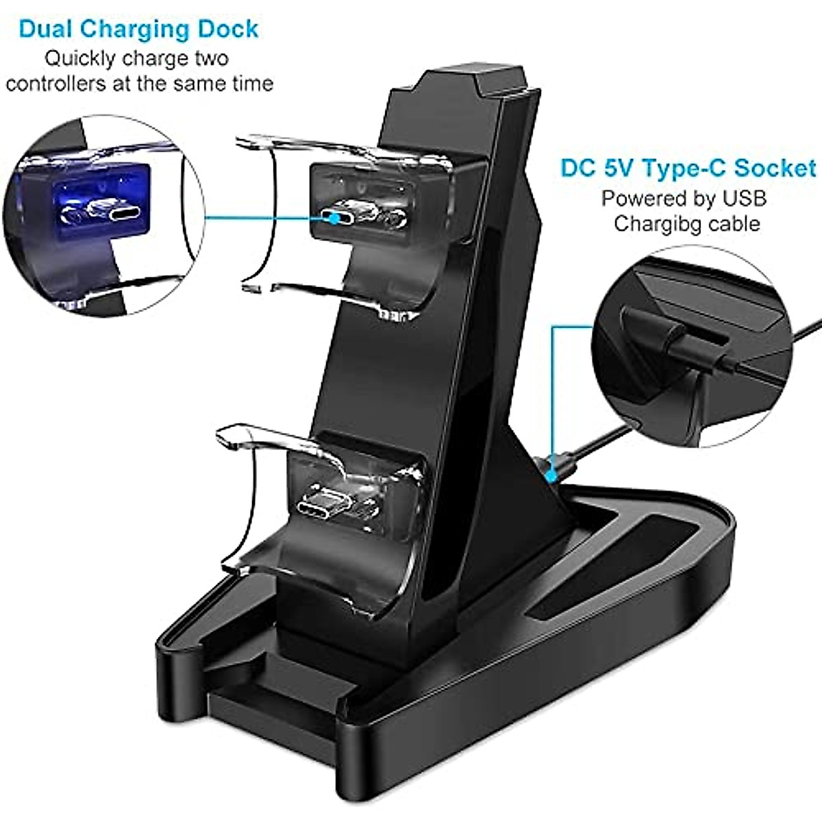Find-MyWay PS5 Controller Charger, Dual USB Charging Station for Playstation 5 DualSense Controller Charger Charging Dock Station Stand with LED Indicator, Compatible for Sony PS5 DualSense Controller