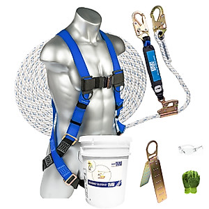 Palmer Safety Harness, 50ft Vertical Rope and Anchor Set I Construction Fall Arrest Kit for Roofers and Construction Workers I OSHA and ANSI Compliant Equipment