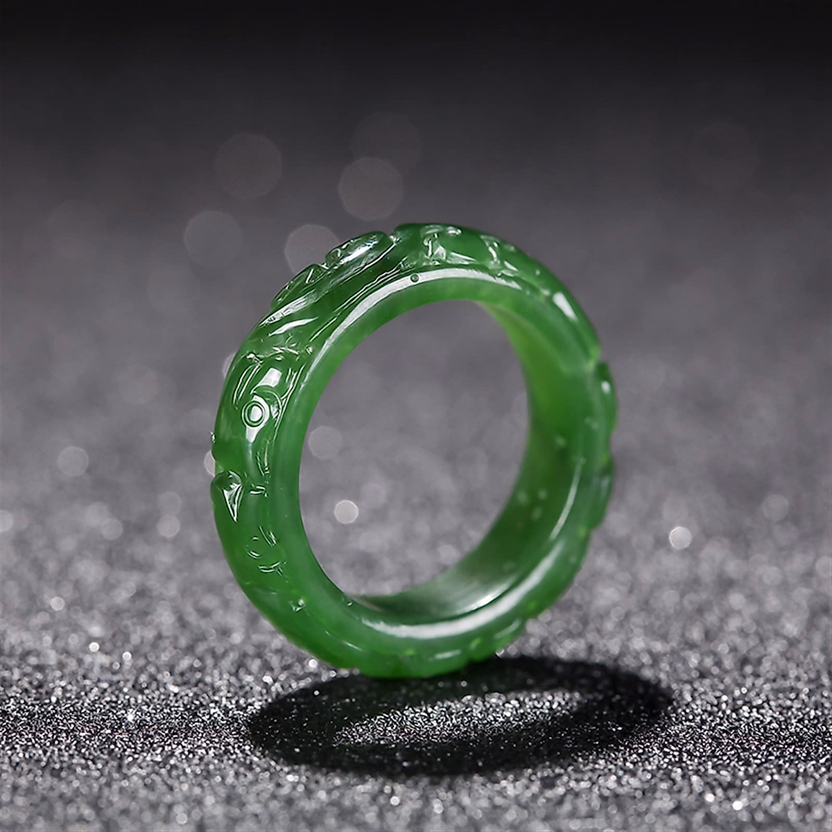 Oligage Natural Green Jade Rings Jasper Jade Ring Handcarved Dragon Green Jade Rings Jadeite Jade Ring Jade Gift Women Men Ring (Gem Color : Width, Ring Size : 12)