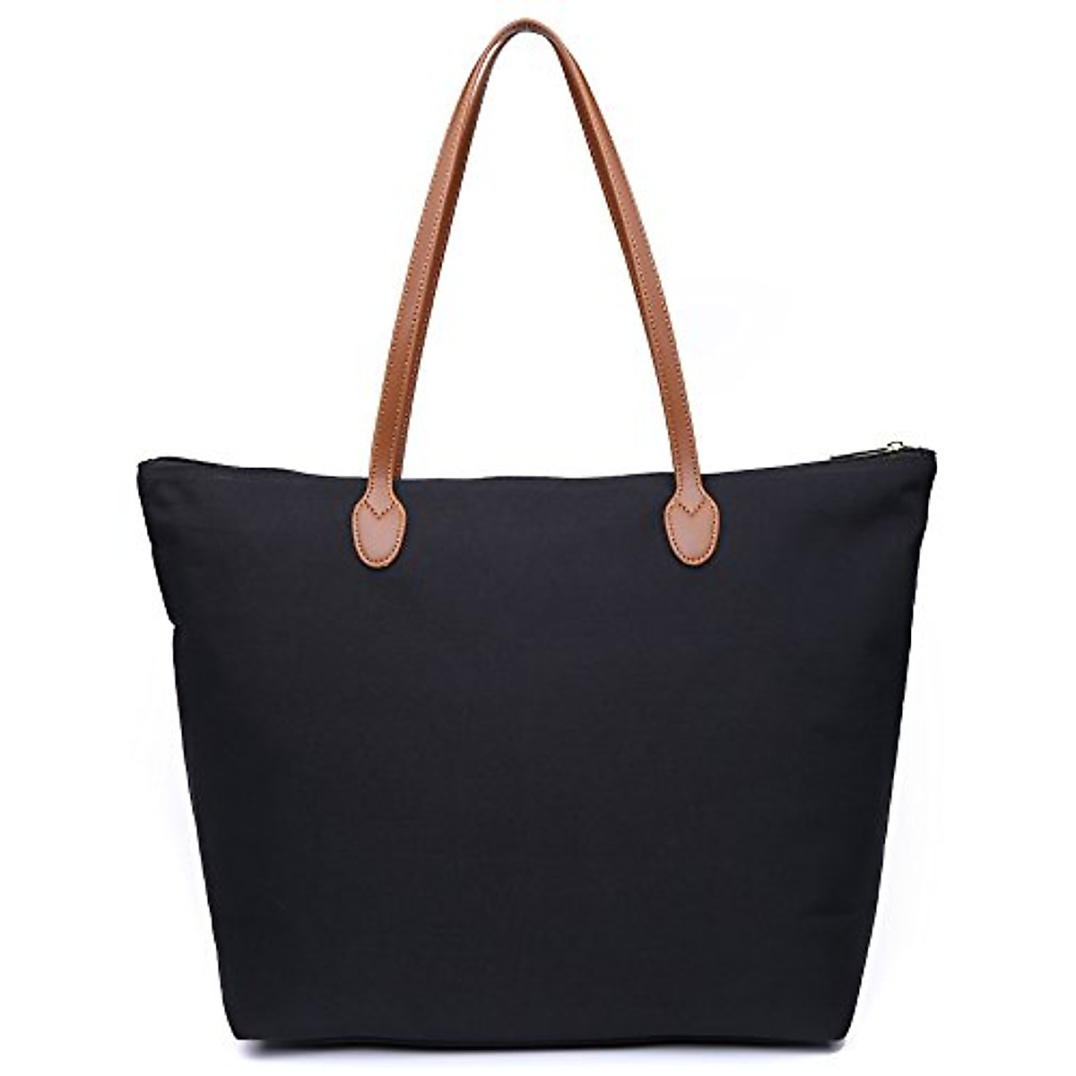 NNEE Water Resistant Light Weight Nylon Tote Bag Handbag - Medium Size, Black