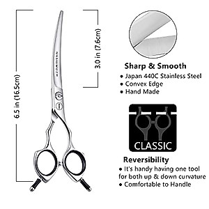 HASHIMOTO Dog Grooming Scissors, Curved Scissors for Dog Grooming, 6.5 inch, 30 Degree of Curved Blade,Light Weight, Pet Shears for Trimming Face and Paws.