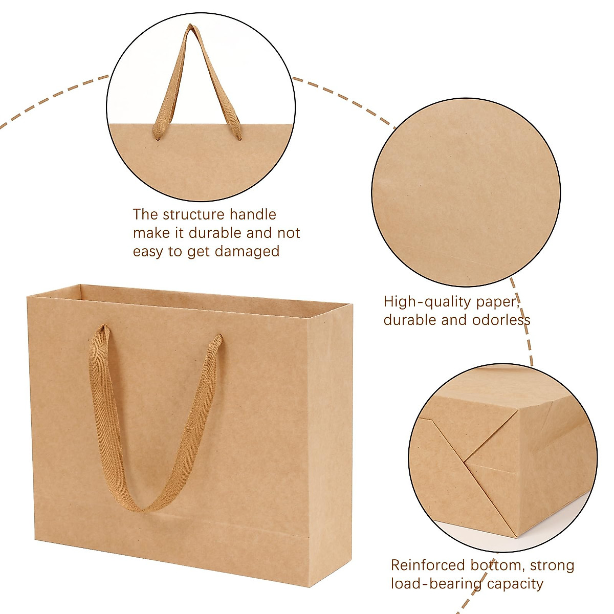 Moretoes 15pcs Gift Bags, Medium Gift Bags with Handles, 10.6"x 3.1"x 8.3" Heavy Duty Wrap Bags for Shopping, Small Business, Bridal Party, Wedding and Holiday