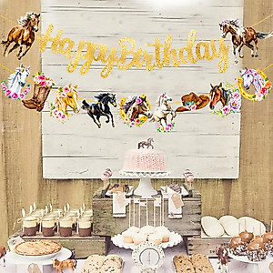 Cowgirl Happy Birthday Banner Cowgirl Birthday Party Supplies Glitter Western Cowgirl Theme Birthday Banners Decorations for Western Girl’s Birthday Party Horse Birthday Party Baby Shower Supplies
