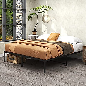 DUMEE King Size Bed Frame Heavy Duty Platform King Bed Frame No Box Spring Needed with Storage, Reinforced Support Noise Free, 14 Inch Textured Black