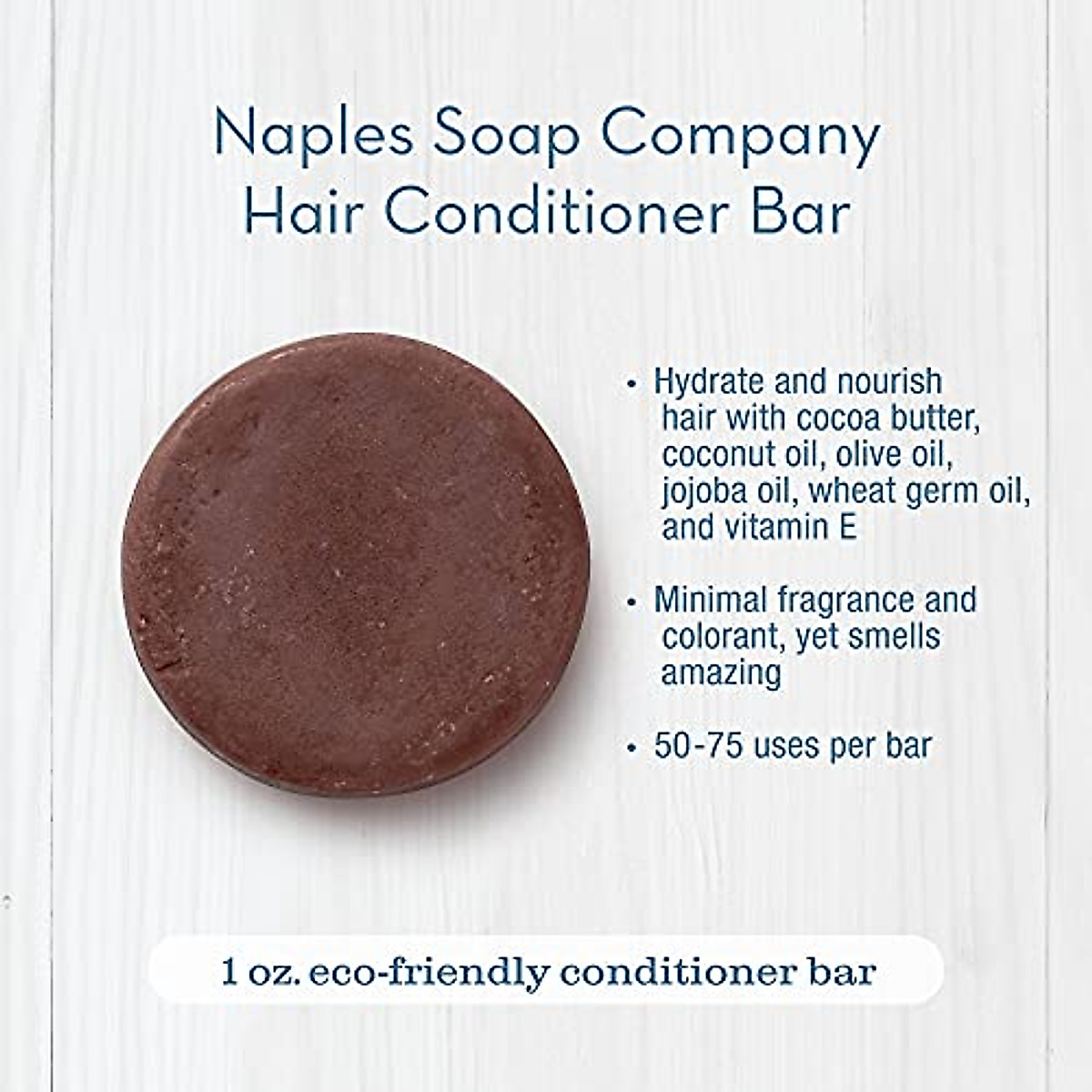 Naples Soap Company, Protein Enriched, 50-75 Use, Solid Hair Conditioner Bar, Eco-Friendly Haircare, Helps Ensure Vibrant, Healthy Hair, All Hair Types, Moroccan Oil, 1oz