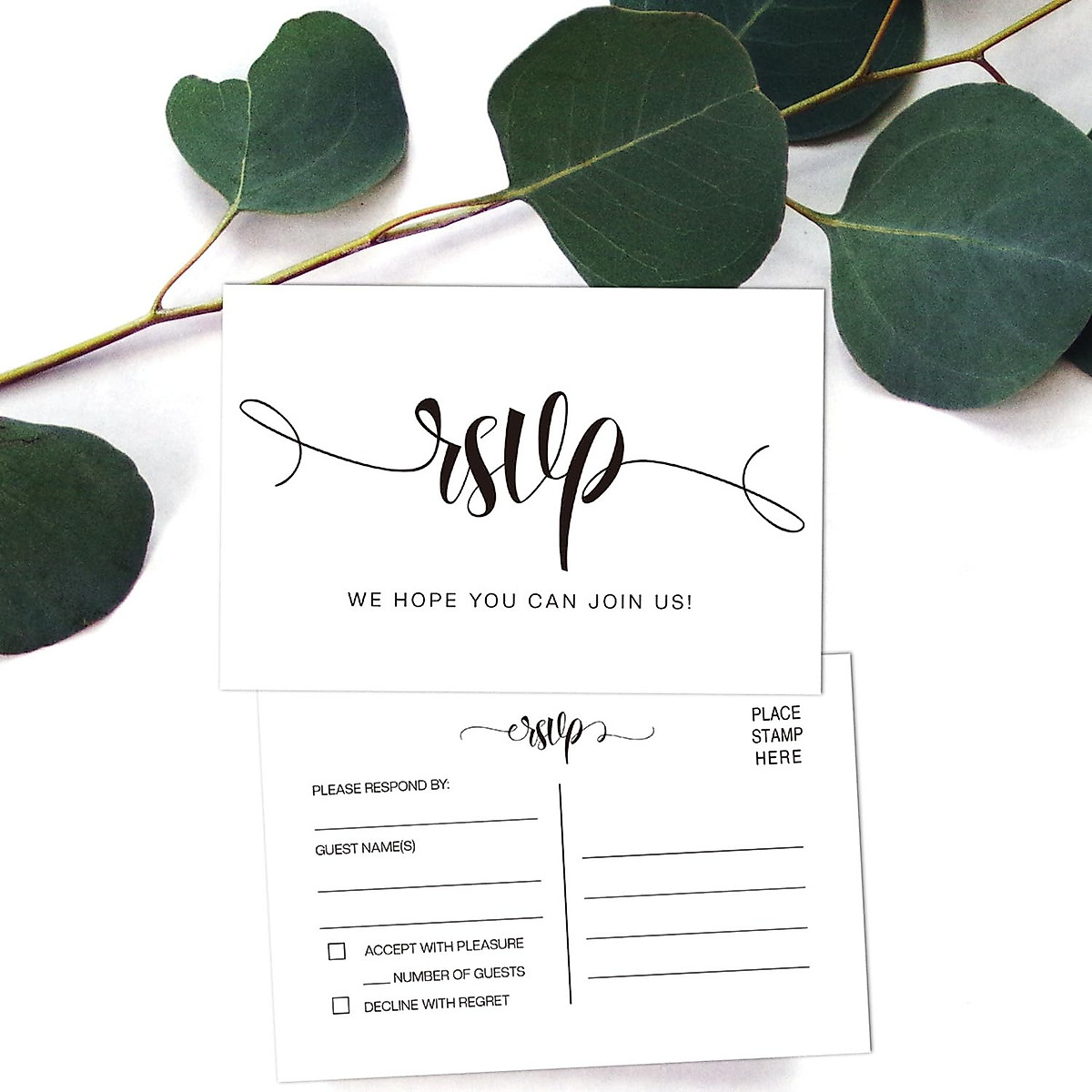 50 Blank RSVP Cards, Response Postcard Kindly Reply Card Stock For Weddings, Bridal Rehearsal Dinner, Baby Shower, Birthday, Bachelorette Party Invitation Kits No Envelopes Needed,4"x6" White