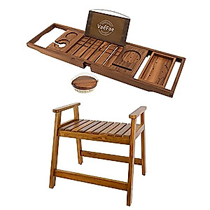 Teak Bathtub Tray and Teak Shower Chair with Arms