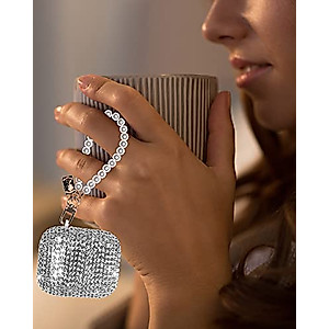 4in1 Bling for AirPod Case Diamonds Cover Set Kit, Luxurious Rhinestone PC for AirPods 2/1 Case Accessories for Women Girl w/Cute Fur Ball Pompom Keychain/Crystal Bracelet/Lobster Clasp Keychain