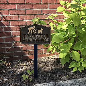 SmartSign Please Pick Up After Your Dog Sign for Yard | 5.75" x 9.5" Aluminum GardenBoss Statement Plaque with 18" Black Lawn Stake, Premium/Designer, Made in USA