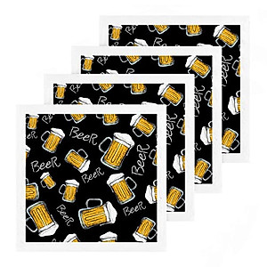 Beer Mug Pattern Towels Cotton Washcloths Set, Soft Highly Absorbent Face Cloths, Fingertip Towels for Bath Fitness, Sports, Yoga,12'' x 12'' (4 Pack)