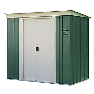 Arrow Sheds 6' x 4' Galvanized Steel Pad-Lockable Outdoor Utility Storage Shed with Pent Roof, Eggshell/Green