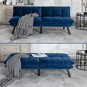 70" Futon Sofa Bed Couch,Convertible Modern Sleeper Sofa Couch with Metal Legs,Folding Loveseat Sofa with Adjustable Backrest for Living Room,Bedroom,Office,Small Space (Blue)