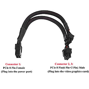8-Pin PCIe Splitter Power Cable: GPU VGA PCI-e 8 Pin Female to Dual 8 (6+2) Pin Male Adapter PCI Express Power Supply 8Pin to Dual 6 Pin Extension Connector Y-Splitter with Sleeve 9 inch - 2 Pack