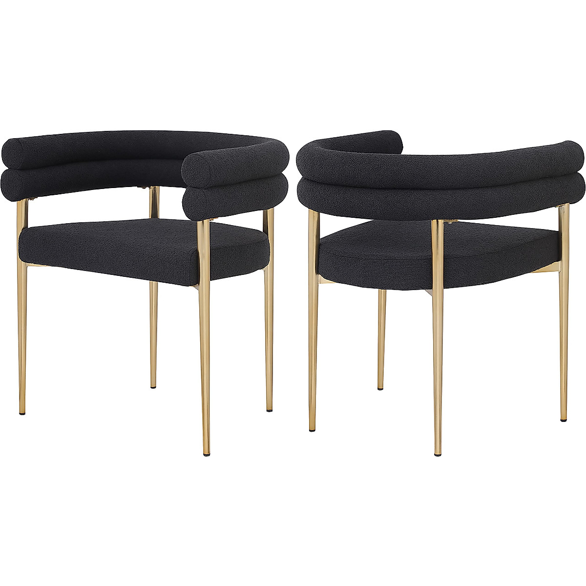 Meridian Furniture 804Black-C Brielle Collection Modern | Contemporary Boucle Fabric Upholstered Dining Chair with Brushed Brass Metal Frame, 25.5" W x 22" D x 28" H, Black, Set of 2