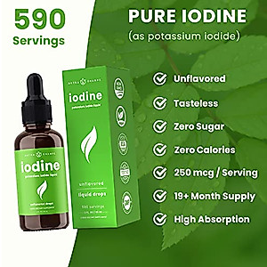 Iodine Drops (1-2 Year Supply) Vegan Liquid Iodine Supplement Solution - Supports Thyroid Health, Hormones & Weight - Tasteless, Higher Absorption Than Tablets - Iodine Tincture 590 Servings