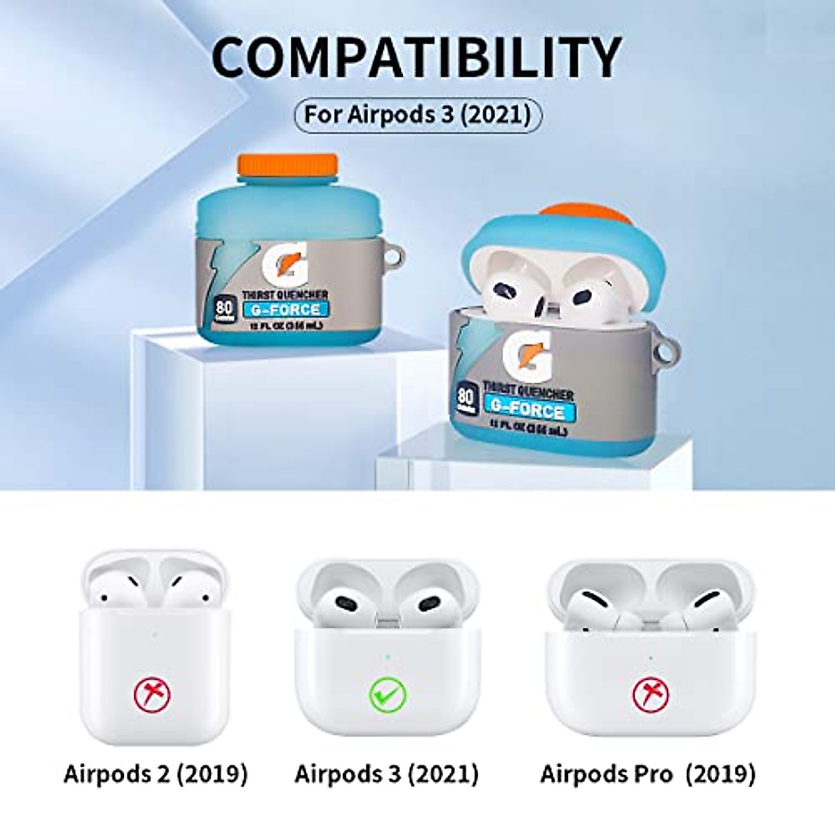 Cartoon Sport Water Case for AirPods 3 Case (2021), 6in1 Accessories Set Protective Cover for Air pods 3, Cute Food Design Silicone Case for AirPods 3rd Generation Case for Boys Men (Blue Sport Water)