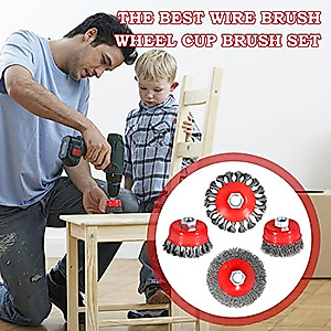 Wire Wheels for 4 1/2 Angle Grinder, 4&3 Inch Wire Wheel Brush Cup Brush Set, Wire Wheel for Angle Grinder, Angle Grinder Wire Wheel for Heavy&Light Duty Work, 5/8 Inch 11 Threaded Arbor - 6 Packs