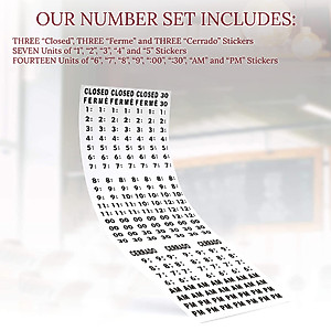 Open Signs, Business Hours Sign Kit - Bright Red and White Colors - 7.7 x 11.7 Inch - Includes 4 Double Sided Adhesive Pads and Black Number Sticker Set - Ideal Hours Of Operation Signs for Business, Store or Office