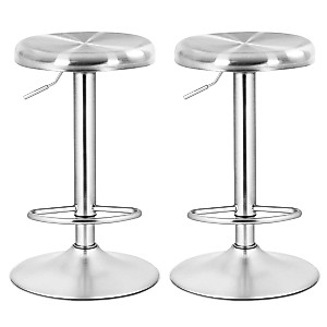 COSTWAY Bar Stools Set of 2, Modern Swivel Adjustable Height Barstool with Footrest, Stainless Steel Round Top Bar Height Barstools for Pub Bistro Kitchen Dining