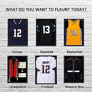 KCRasan Jersey Display Frame Case - Large Lockable Frames Shadow Box with UV Protection for Baseball Basketball Football Soccer Hockey Sport Shirt Matte Black Finish