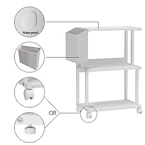 Ostreeful 3 Tier Printer Stand Modern White Printer Mobile Wooden Printer Shelf Table Organizer for Home Office Kitchen