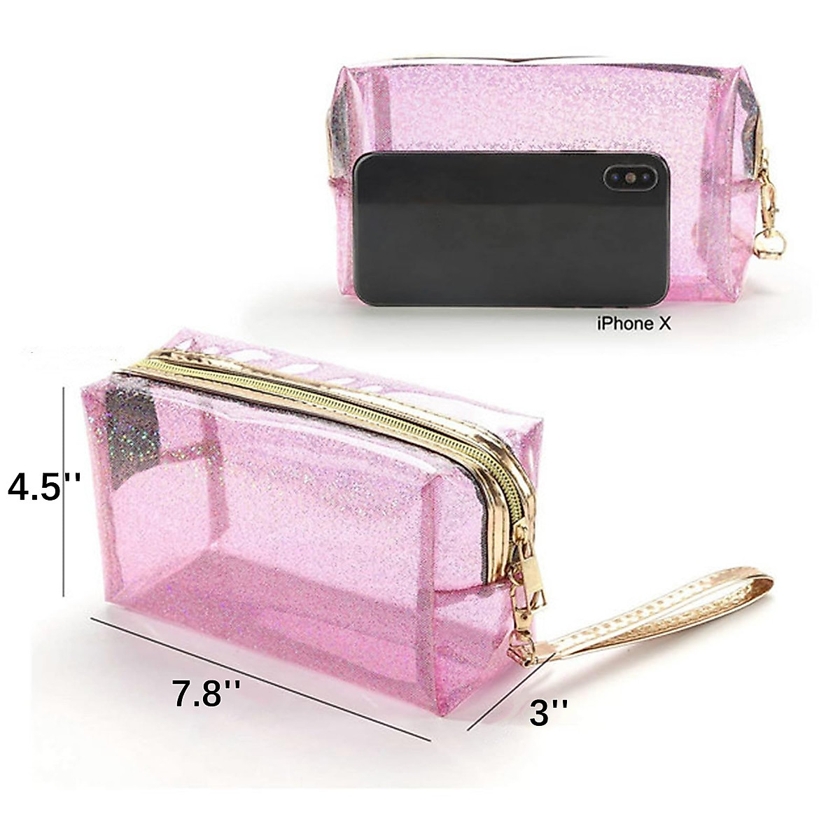 Lyellfe 8 Pack Waterproof Cosmetic Bags, PVC Glitter Iridescent Makeup Bags With Handle Zipper, Portable Holographic Gift Bags in Bulk, Small Toiletry Pouch Purse for Medicine, Travel, Woman