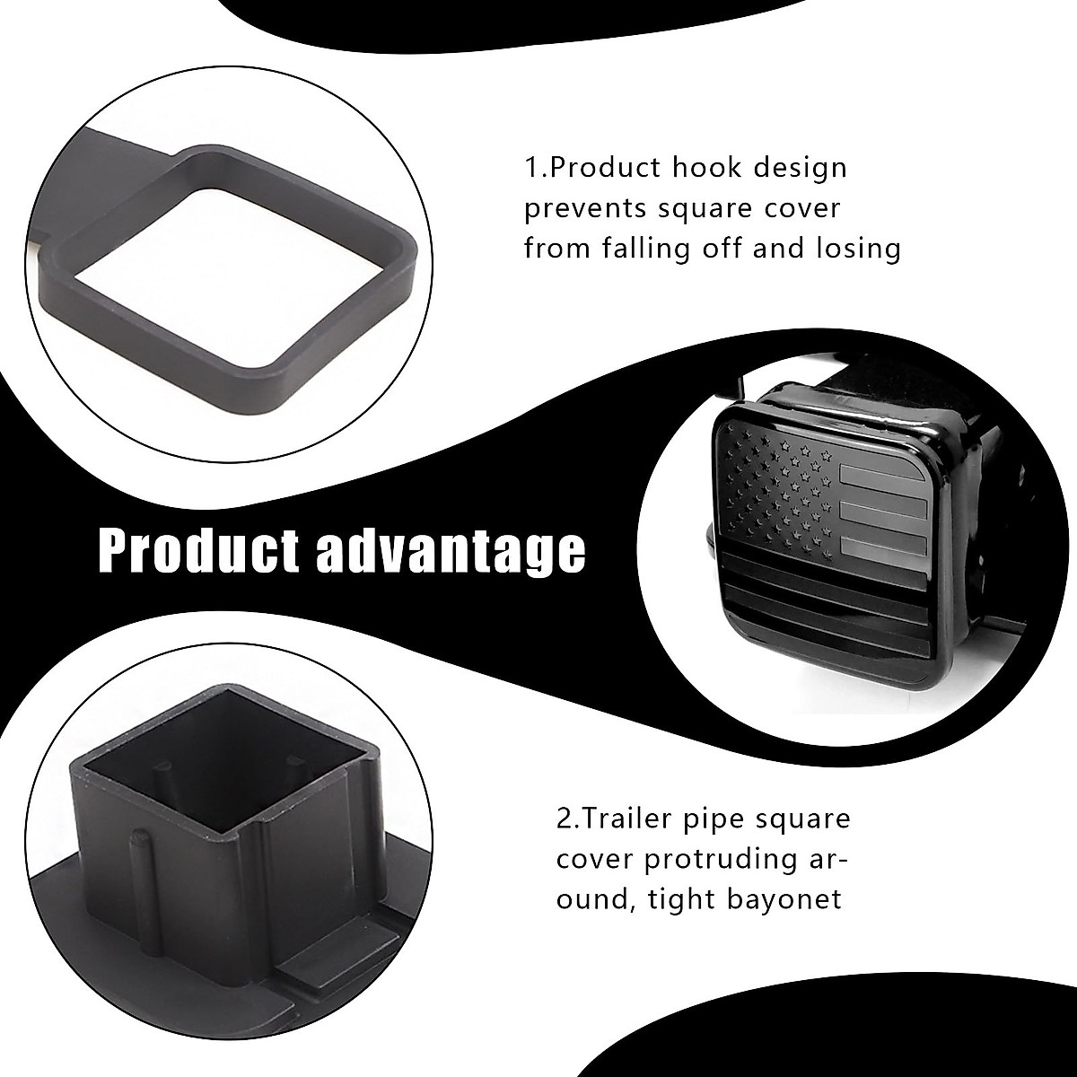 ZBGUN 2 Inch American Flag Trailer Hitch Cover Tow Hitch Covers Plug Cap Rubber Fits，for Toyota Jeep Chevrolet Ford Nissan Dodge Ram Porsche Range Rover Honda Ridgeline 2 Inch Hitch Receivers (Black)